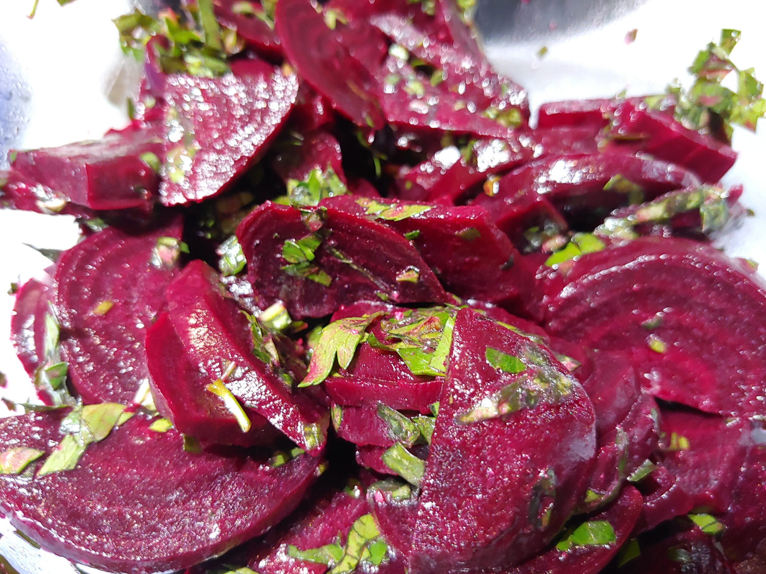 Beet Carpachio with Mint Vinaigrette - Meats-Beets-Bubbles
